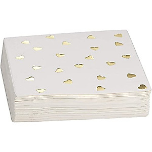 Valentine's Paper Napkins for Party Supplies (White, Gold Foil, 5 In, 50 Pack)