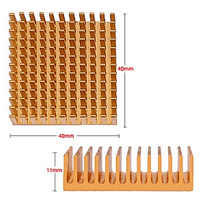 ESUMIC 20PCS 40mm x 40mm x 11mm Golden Aluminum Heatsink Cooling Fin for Cooling MOSFET VRam Regulators VRM Stepper Driver