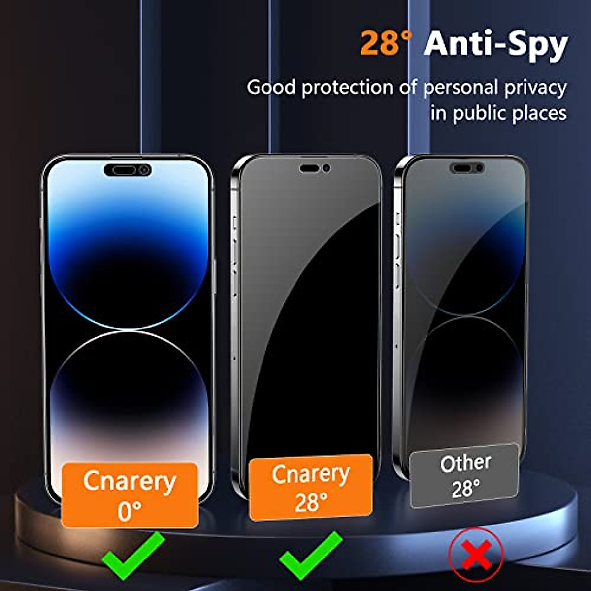 Cnarery Privacy Screen Protector for iPhone 14 Pro Max 6.7 inch, Full Coverage Anti Spy Tempered Glass with Alignment Frame Easy Installation, 2 Pack