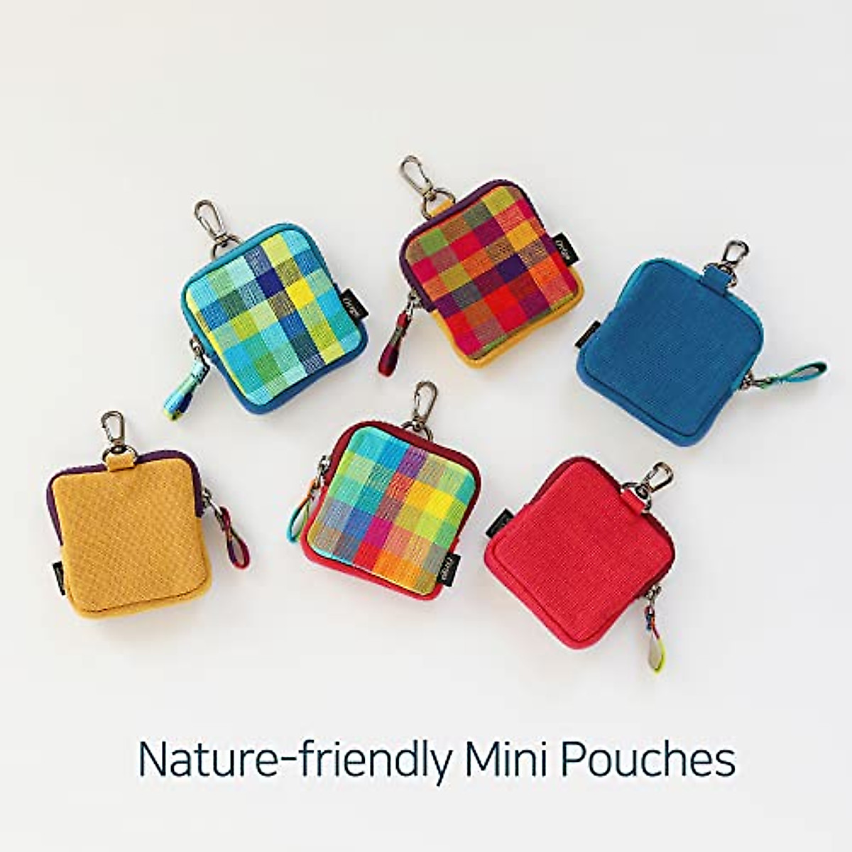 Origo Checkered Airpod Pouch/Portable Zipper Case for Airpods/Airpods Pro, Wireless Earbuds, Galaxy Buds can be Stored/Coin Purse, Small Wallet, Hand-Woven Fabric Mini Pouch(Red)