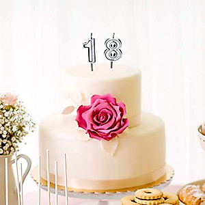 18th Birthday Candles Cake Numeral Candles Happy Birthday Cake Candles Topper Decoration for Birthday Party Wedding Anniversary Celebration Supplies (Silver)