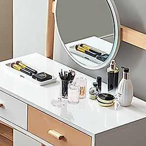 Ymeibe Clear Acrylic Cotton Swab Holder with Lid Q-tip Organize Case for Make Up Brush Round Bathroom Counter Organizer (3 Connected Towers)