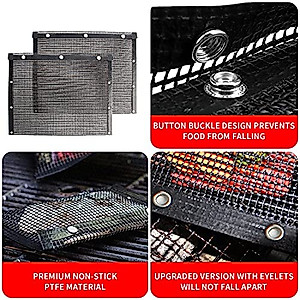 AOOCAN Mesh Grill Bags 13.2 x 10.6 Inch Set of 2-100% Non-stick Heavy Duty Barbecue Grill Bags, Reusable and simple to Clean, Works on Charcoal Grill Outdoor Gas Charcoal BBQ - Extended Warranty