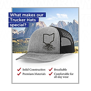 WYR Clothing - Snapback Hat with Minnesota Roots Design, Polyester Cotton Baseball Cap, Six-Panel Trucker Hats, Heather & Black Mesh