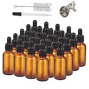 GarveeTech 24 Pcs Amber Glass Dropping Bottles, 30ml (1 oz) Eye Dropper Bottle, Mini Essential Oil Dropper Bottles, Leak Proof Travel Bottles, Empty Travel Sample Vials