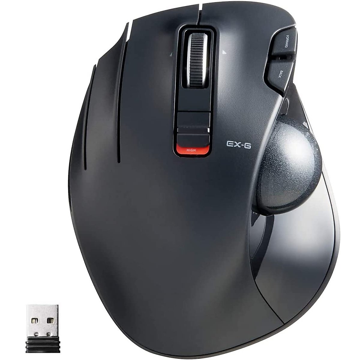 ELECOM EX-G Left Handed Trackball Mouse, 2.4 GHz USB Wireless, Ergonomic, Thumb Control, Tracking Roller Ball, 6 Programmable Buttons, Tilt Scroll