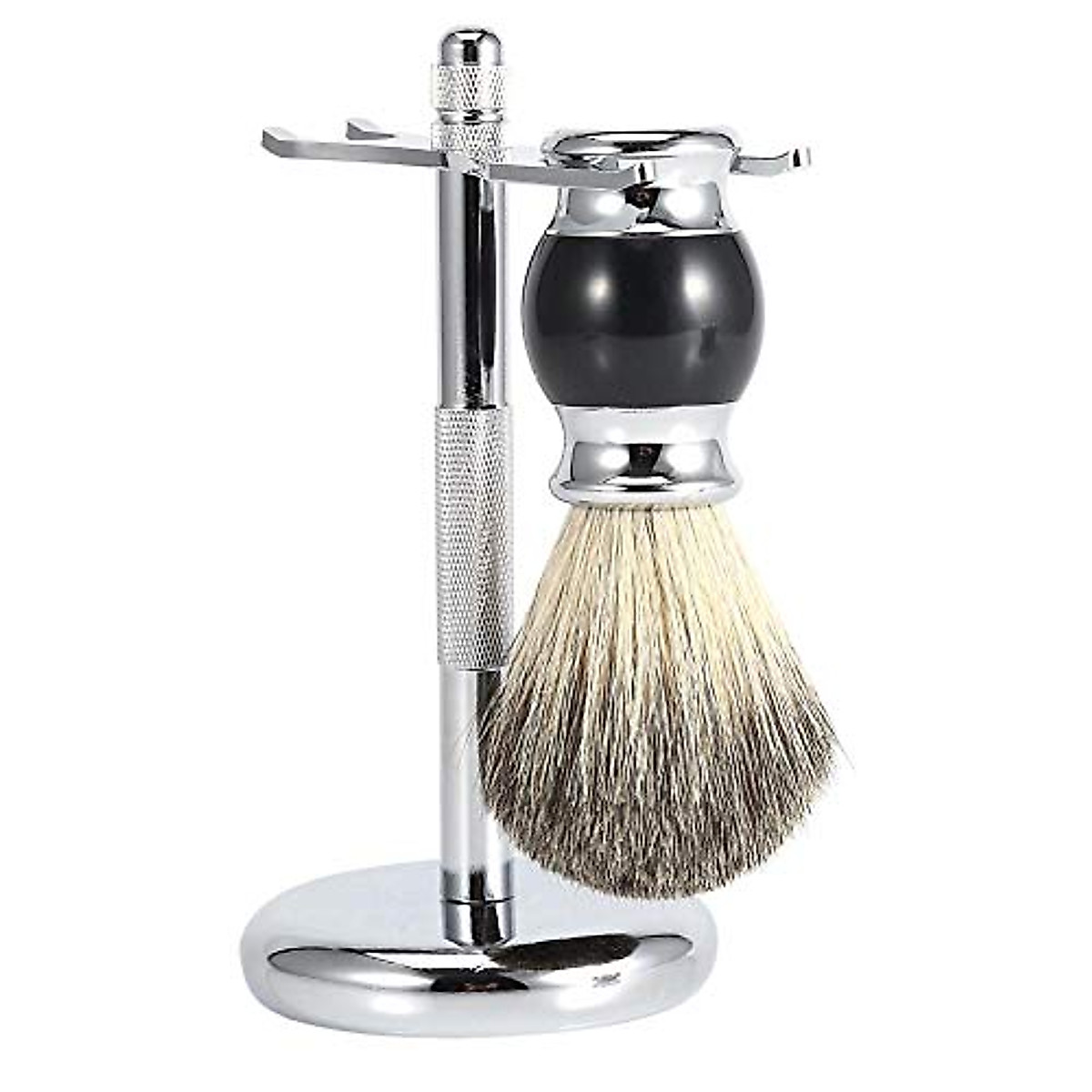 Professional Men's Shaving Tool Kit for Men Beard Shaving Stand Holder + Faux Badger Hair Brush + Alloy Soap Mug Bowl Kit, Set Mustache Care, Travel Case for Male