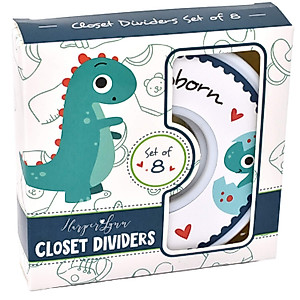 HarperLynn Baby Closet Dividers - Set of 8 Dinosaur Nursery Clothes Organizers - Size Newborn Infant to 2T. Great Gifts Accessories for First Time Parents of Boy or Girl. Fits 1.25 Inch Rod.