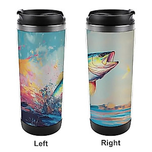 Bass Fishing Art Travel Coffee Mug Reusable Insulated Drinking Cup with Lid for Home Outdoor Works 13 Oz