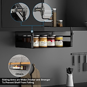 AmonHouseware 2 Pack Under Shelf Storage Basket Organizer,Adjustable Hanging Under Cabinet Add-on Storage Racks Slide-in Baskets Organizer for Laundry Room Kitchen Pantry Desk Bookshelf, Black