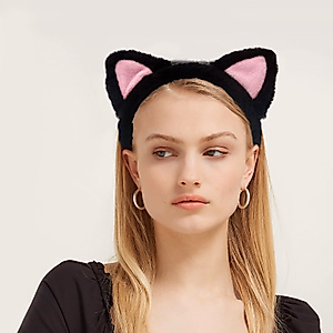 AEGYPIUS Cat Ear Headbands - Plush Soft Ears for Makeup, Shower, Teen Girls & Women (Black)