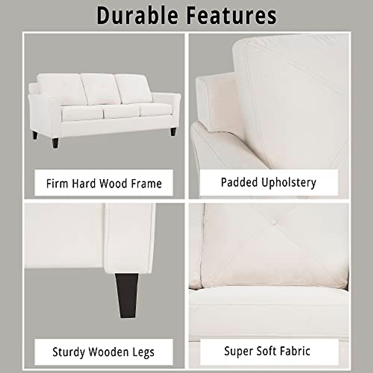 Raelynn Button Tufted Sofa Affordable Cream Modern Sofa for Budget-Conscious Buyers Microfiber Couch for Small Spaces Durable Sturdy Living Room Furniture Tool-Free Assembly and Easy Maintenance