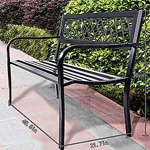 Garden Bench Patio Bench Outdoor Park Bench Metal Outside Porch Chair Seat Cast Iron Steel Frame Sturdy Bench Patio Furniture for Yard Porch Entryway Lawn Decor Deck, Black, 46 in