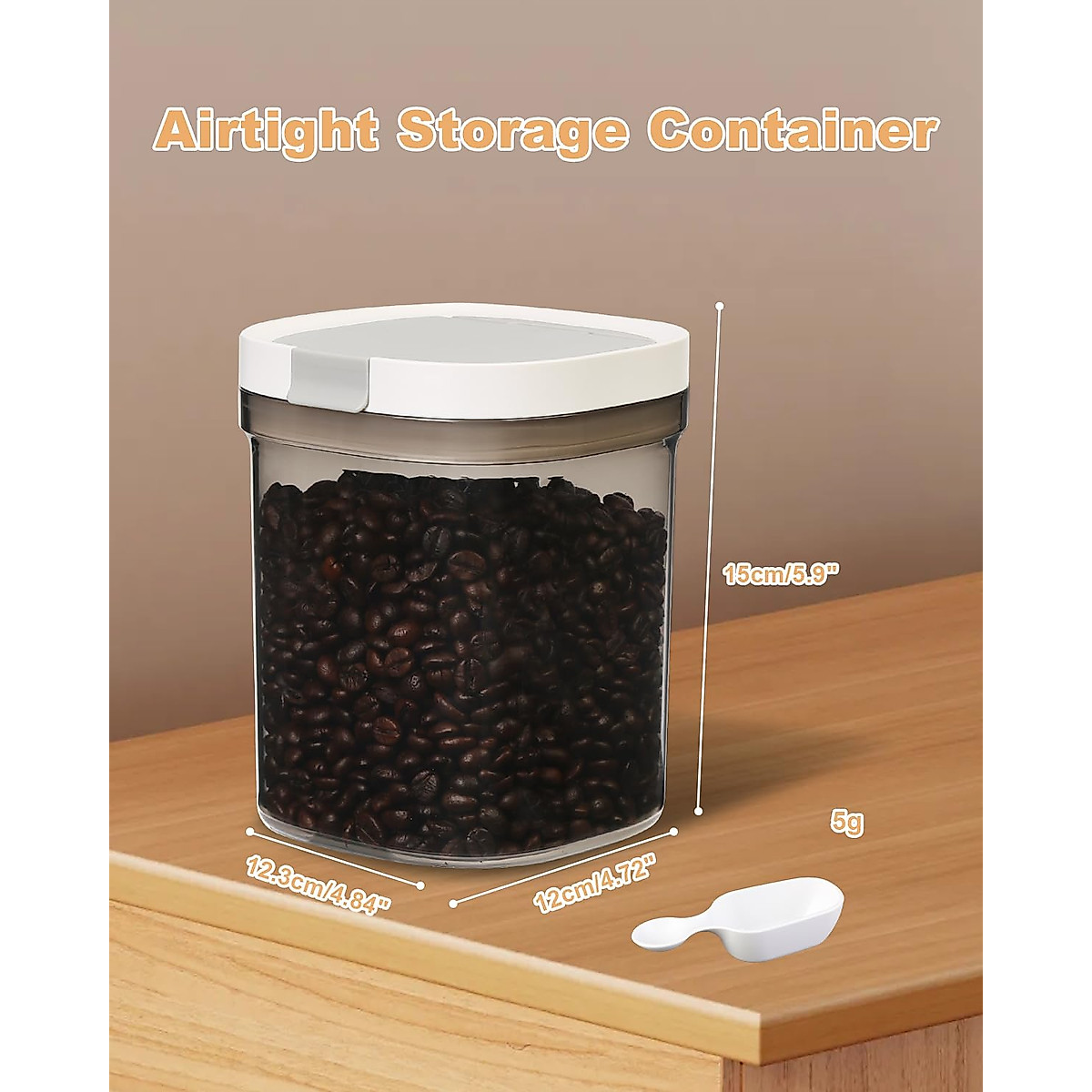 LANGMINGDE Airtight Coffee Storage Container, 1.1QT/1300ML Plastic Kitchen Canister with Lid for Coffee bean, Flour, Sugar, Cereal, BPA Free