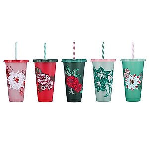 Starbucks Reusable Color Changing 5 Hot Cups - Limited Edition Holiday & Christmas Gift Hot Cups With Lids