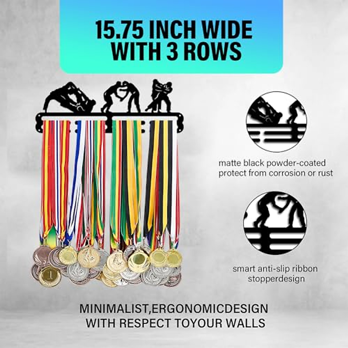 PH PandaHall Brazilian Jiu-Jitsu Medal Holder Medal Hanger Award Ribbon Hanger Tiered Medal Hanger Sport Award Ribbon Cheer Rack Wall Mount Metal Frame for Over 50 Medals 15.75 Inch/40cm