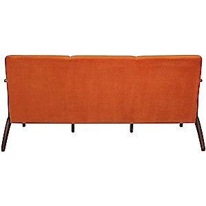 Pemberly Row Mid Century Velvet Sofa, 3 Seater Upholstered Modern Couch for Living Room, Orange