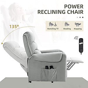 HOMCOM Power Lift Chair, Velvet Touch Upholstered Recliner Chair for Elderly with Vibration Massage, Remote Control, Side Pockets, Grey