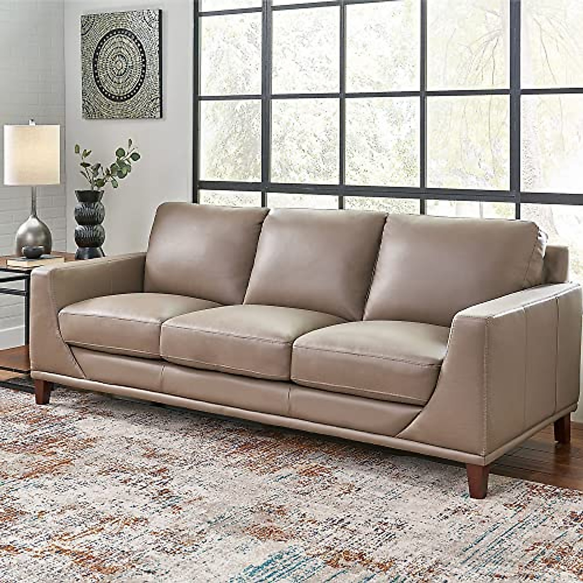 Hydeline Soma Top Grain Leather Sofa Couch, 92", Taupe