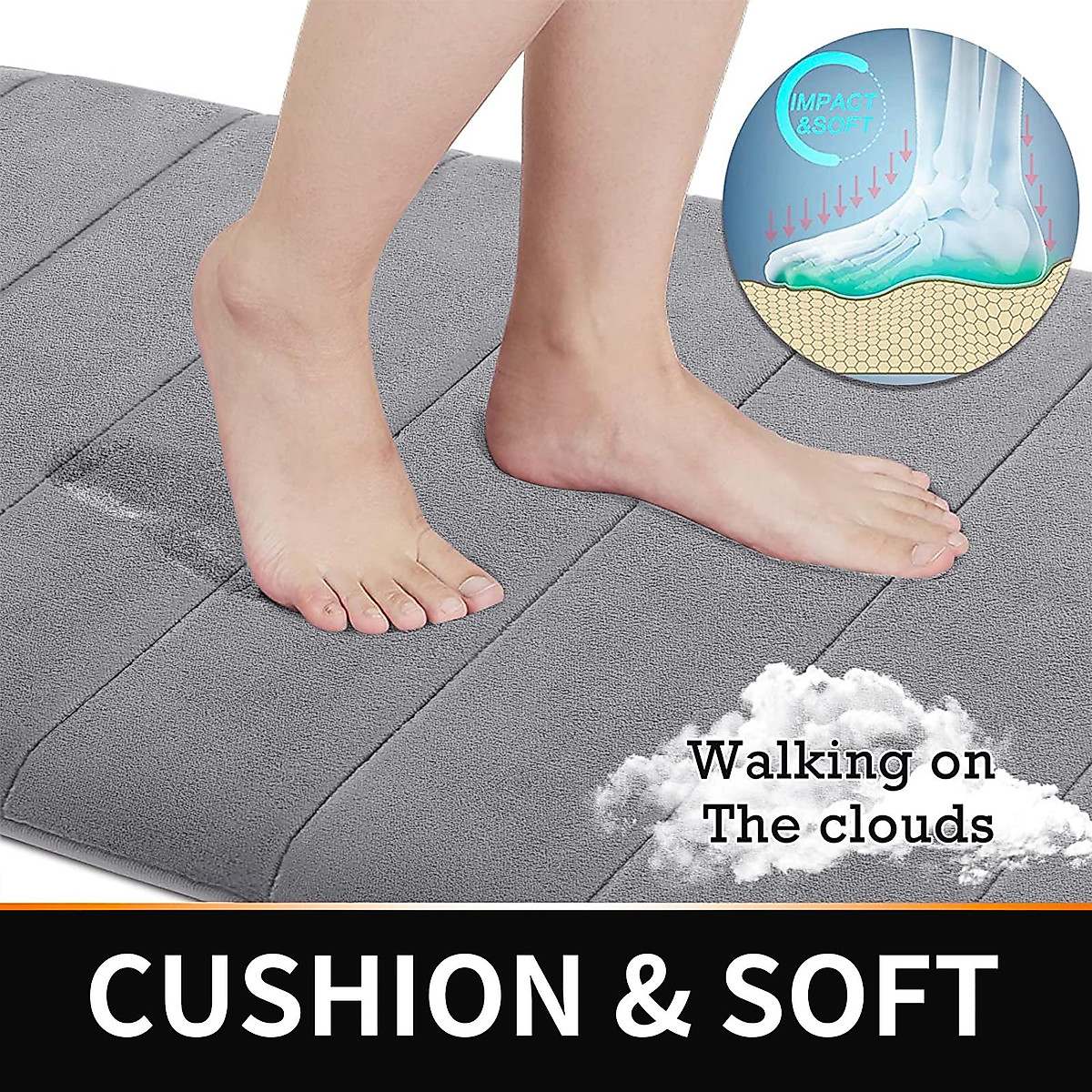 Yimobra Bathroom Rugs Sets 3 Pieces, Soft Comfortable Memory Foam Bath Mat and U-Shaped Toilet Rug Area Rug Set, Non-Slip Water Absorption Quick Drying Bath Rug, Home Decor Accessories, Grey