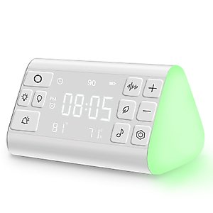 5 in 1 White Noise Sound Machine for Sleeping, Portable Sound Machine with 35 Soothing Sounds, 7 Color Night Light, Clocks Alarm Timer Temperature Humidity, Sound Machine for Adults Office Privacy