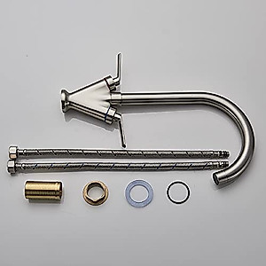 Widespread Faucet, Kitchen Sink Faucet for Bar Farmhouse Commercial, Bath Kitchen Sink Faucets, Brushed Nickle Dual Handle Kitchen Basin Faucets, Deck Mounted Hot & Cold Water Mixer Basin Sink Taps