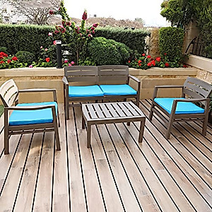 Uheng 6 Pack Patio Outdoor Chair Cushions with Ties, Seat Pads Mat, Waterproof Removable Cover, Comfort Memory Foam Nonslip for Garden Deck Picnic Beach Pool -18" X 18"(Blue)