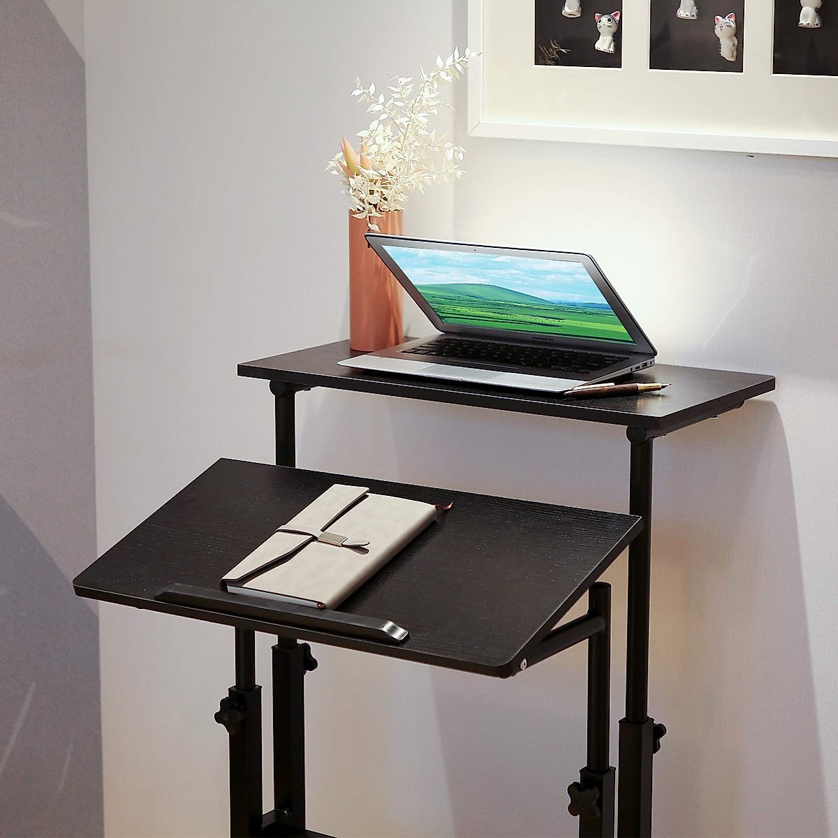 Zytty Small Standing Desk, Portable Standing Desk with Wheels Standing Laptop Desk Mobile Standing Desk for Home Office Adjustable Standing Desk, Stand Up Computer Desk Rolling Laptop Cart, Black