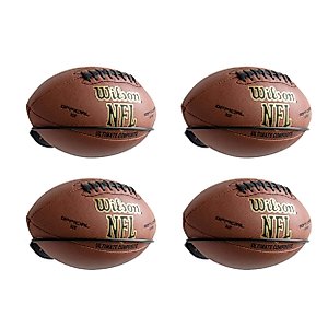 Wallniture SPORTA Wall Mount Football Ball Holder, Organization and Storage Rack, Ball Rack for Garage Organization, Football Office Decor Metal Black Set of 4