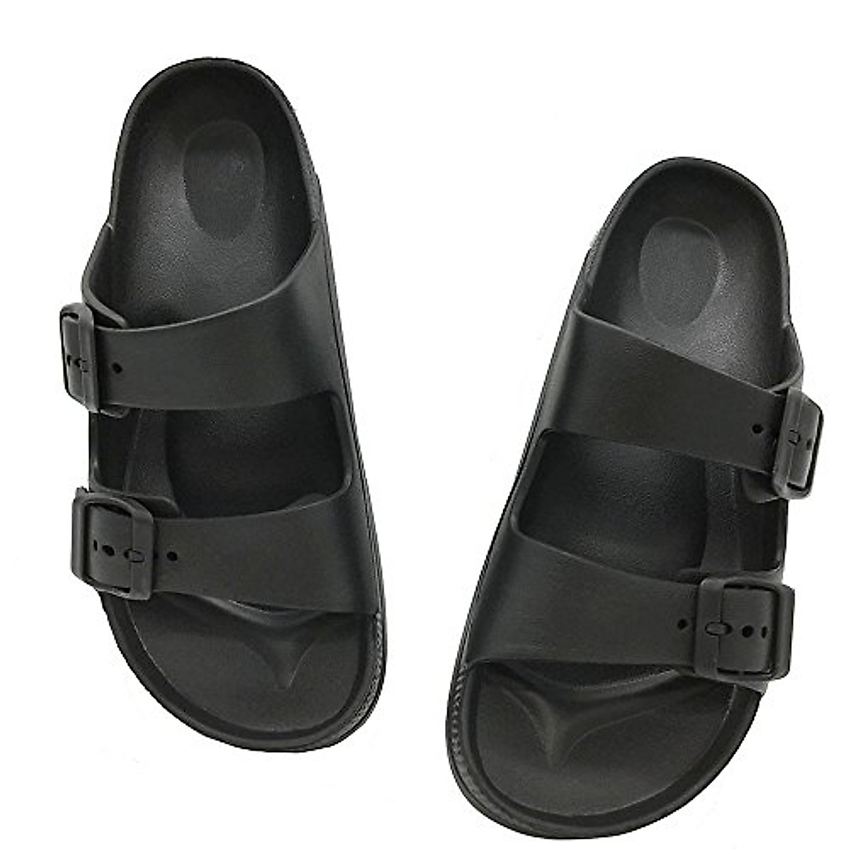 FUNKYMONKEY Men's Comfort Slides Double Buckle Adjustable EVA Flat Sandals (7 M US, Black/SPK)