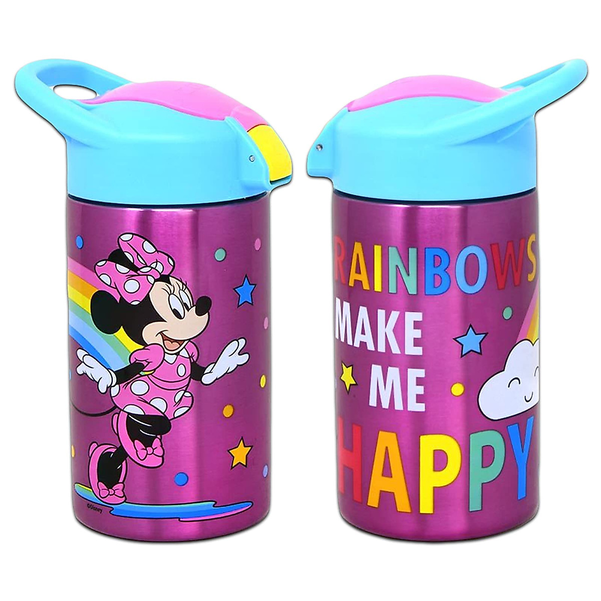 Disney Minnie Mouse Stainless Steel Water Bottle for Girls ~ 3 Pc Bundle with 15.5 oz Minnie Refillable Bottle For Home, School, and Sports, Stickers and Door Hanger