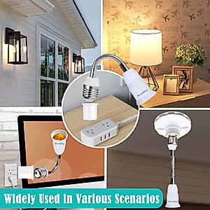 Light Socket Extender [2-Pack], 360 Degree Adjustable Flexing Neck, 19 CM/7.5 Inch Extension Adapter, Compatible with All E26/E27 of Bulbs Screw Base, PBT Fireproof Material, White