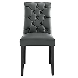 Modway Duchess Modern Tufted Button Faux Leather Upholstered Parsons Two Dining Chairs in Gray