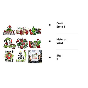 9 Pcs Christmas Iron on Decals Transfer Heat Transfer Design Sticker Iron on Vinyl Patches,Cartoon Christmas Grinch HTV Iron on Transfer Paper for Clothing Hat Pillow Backpack DIY Craft Supplies