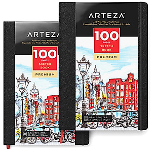 ARTEZA Hardcover Sketch Book 8.3x11.7 Drawing Pad 2 Pack 100 Sheets Sketch Pads for Drawing for Adults & Teens