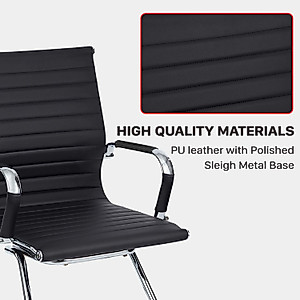 KLASIKA Office Guest Chair Meeting Room Chair Leather Reception Chair Without Wheel with Sled Base for Waiting Room Conference Room Living Room Home Office (2 Pack)