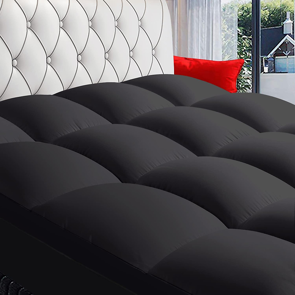 COONP California King Mattress Topper, Extra Thick Mattress Pad Cover, Cooling Pillowtop with 8-21 Inch Deep Pocket(Black,California King-72"x84")