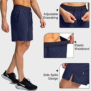 Men's Running Shorts with Zipper Pockets 7 Inch Lightweight Quick Dry Gym Athletic Workout Shorts for Men (Navy, M)