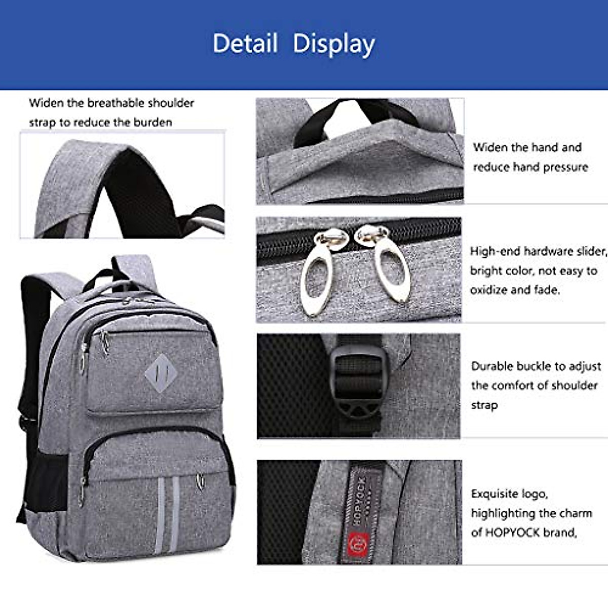 HOPYOCK® Kids Backpacks for Boys,Multi-Pocket Primary and Middle School Bookbags for Boys with Reflective Design,Fit for 6-16 Years Old