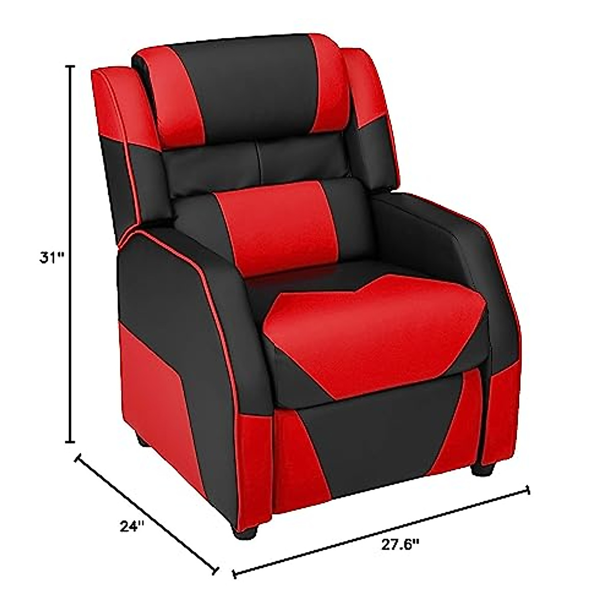 Amazon Basics Kids/Youth Gaming Recliner with Headrest and Back Pillow, Ages 3+, Black/Red