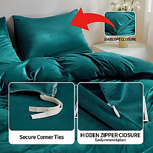 Delynvan Velvet Duvet Cover Queen, 3PCS Soft Fluffy Velvet Comforter Duvet Cover Set Queen Size, Luxury Bedding Velour Duvet Cover Zipper Closure, Queen Peacock Blue (No Comforter)
