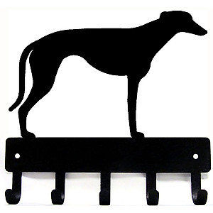 The Metal Peddler Greyhound - Key Holder & Dog Leash Hanger for Wall - Large 9 inch Wide with 5 Hooks - Made in USA