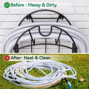 Lamir Heavy Duty Metal Water Hose Rack with Tool Basket, Brown, Outdoor Use