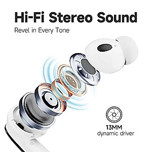 OMK Wireless Bluetooth Earbuds, Wireless Bluetooth Headphones 60H Playback and Wireless Charging Battery Case Waterproof IPX5 Earbuds Bluetooth Stereo Cancelling Earphones for iPhone Android (White)