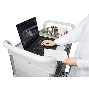 JaboEquip, Larger 3 Shelf Heavy Duty Lockable Hospital cart Medical cart, Utility Cart 606 lbs for Medical, L34.43xD19.69xH40.55 inch, Off-White (Light Grey) Color