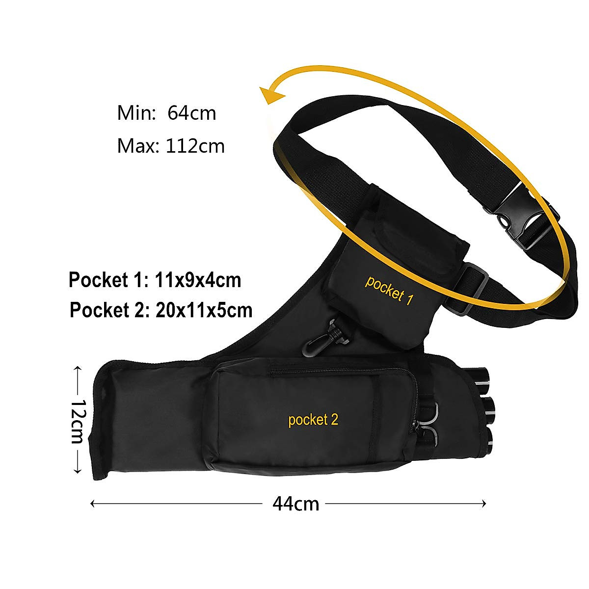 abcGoodefg 3 Tube Hip Archery Arrow Quiver Holder with Pockets and Adjustable Strap for Hunting Training (Black)