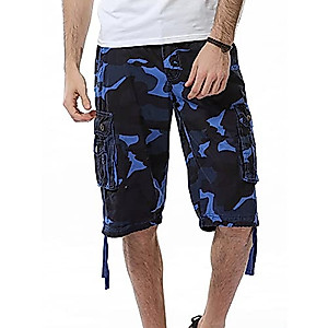 IDEALSANXUN Cargo Shorts for Men Casual Summer Bermuda Hiking Cotton Tactical Military Work Camo Cargo Pants, Camo Blue, 36