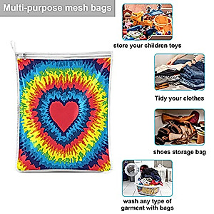 Poeticcity Colorful Heart, Love, Rainbow Tie Dye Background 2 Pack Polyester Reusable Machine Washable Mesh Laundry Bags, Travel Dirty Bag for Bra, Socks, Shoes on Home Camp Trip