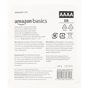 Amazon Basics 8-Pack AAAA Alkaline High-Performance Batteries, 1.5 Volt, 3-Year Shelf Life