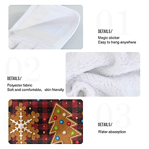 Christmas Gingerbread Cookies Kitchen Hanging Towel 12 x 17 Inch Tree Snowman Hand Tie Towels Set 2 Pcs Tea Bar Dish Cloths Dry Towel Soft Absorbent Durable for Bathroom Laundry Room Decor